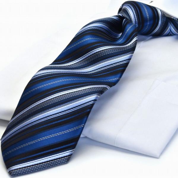 サイズ縦143〜146センチ×幅8センチ材　質シルク１００％色ネイビー ブルー ストライプ柄　商品説明日本製写真と多少の色の異なりはご了承下さい。