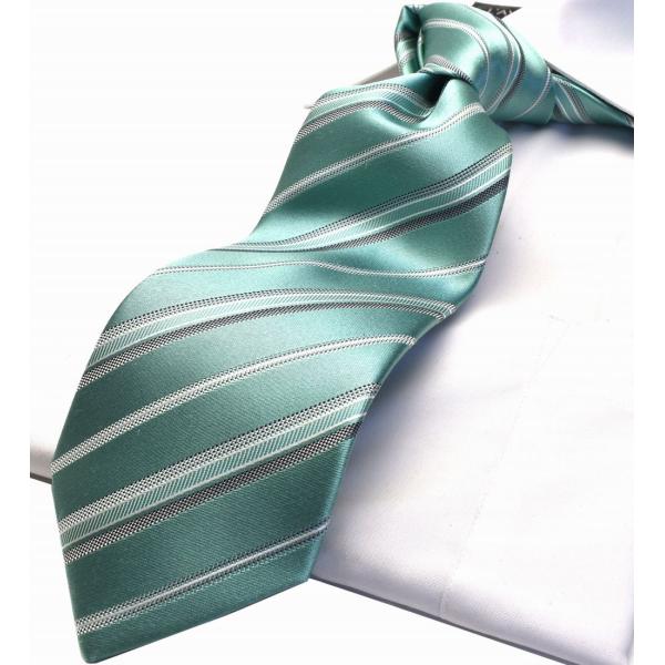 サイズ縦143センチ×幅8センチ材　質シルク100％色エメラルドグリーン、グレー、シルバーのストライプ商品説明写真と多少の色の異なりはご了承下さい。 ポイント利用