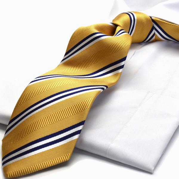 サイズ縦143センチ×幅8センチ材　質シルク１００％色 ゴールデンイエローベースにダークネイビー、白のストライプ商品説明写真と多少の色の異なりはご了承下さい。 ポイント利用