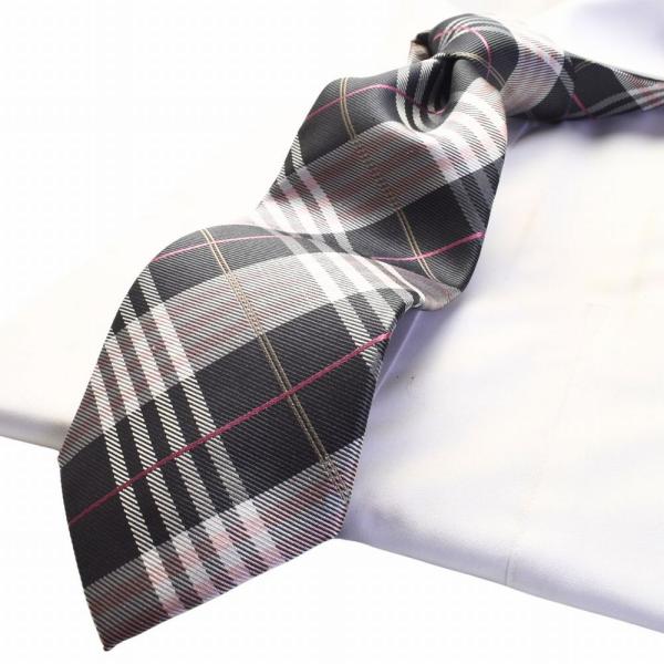 サイズ縦158〜160センチ×幅8.5センチ材　質シルク100％色チャコールグレー シルバー チェック柄商品説明写真と多少の色の異なりはご了承下さい。