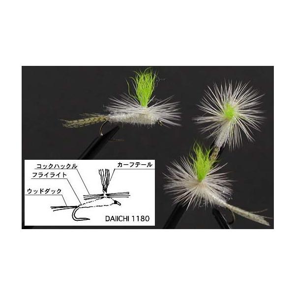 春から初夏にかけて「黄色いドライフライ」が効果的なことは皆さん知る通り。同色の大型カゲロウやカワゲラが多く羽化するからでしょう。本パターンはその代表的フライで、4月以降は欠かせません。ハックルファイバーの“表側”が水面に接するようにセットし...