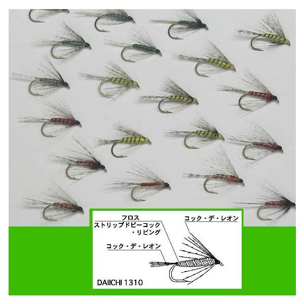 コック・デ・レオン・ファイバーによるハックル＆テールを、紡錘形に整えたフロス・ボディと組み合わせたフライ。フックにはショートシャンクのDaiichi 1310を用い、フライの重量マスを集約。リトリーブによって、シャンク角度が機敏に変化するよ...