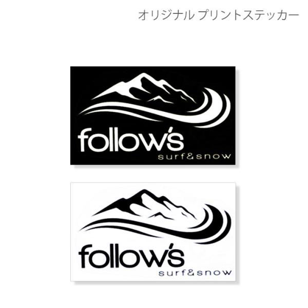 follows オリジナルのプリントステッカー 2カラー展開のオリジナルステッカー！山と波の意匠入りカラーリング・I-1 黒ベース・白ロゴ・I-1 白ベース・黒ロゴサイズ 約120×78mm