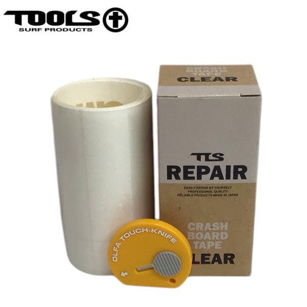 TOOLS クラッシュボードテープ貼るだけで簡単応急修理サーフボードのクラッシュ時に貼るだけで簡単な応急修理クリアテープ!!強度・粘着性防水性・柔軟性に優れレールなどアールに対して貼りやすい。透明なので目立ちません。さびないカッター付き。 ...