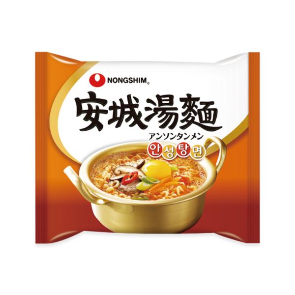 ■商品内容：農心 安城湯麺「アンソンタン麺」■内容量：125g × 1袋■原材料：[麺]：小麦粉(オーストラリア産、アメリカ産)、パーム油(マレーシア産)、ジャガイモデンプン、卵殻カルシウム、精製塩、麺類添加アルカリ剤、ニンニク調味液、オリ...