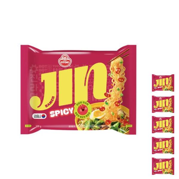 ■商品名：ジンラーメン（辛口）■内容量：120g×5個　■原材料：【麺】小麦粉、パーム油、 ジャガイモ澱粉、精製塩 他 【スープ】醤油粉末、葡萄糖、 精製塩、調味粉末 他■原産国：韓国 ■賞味期限：枠外記載■保存方法：高温多湿を避け、直射日...