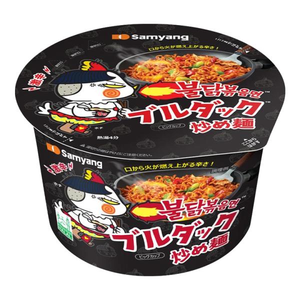 ■商品名：ブルダック炒め麺 BIGCUP■内容量：105g × 1個■原材料名： 油揚げめん（小麦粉、植物油脂、小麦グルテン、食塩、玉ねぎエキス）、スープ（しょうゆ、砂糖、チキン風味シーズニング、チキン風味パウダー 、唐辛子シーズニ ング、...