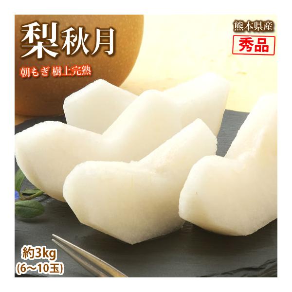 【発売日：2026年09月10日】■名称梨 秋月■産地熊本県産■内容量約3kg（6玉〜10玉 サイズ混合）■送料下記地域は別途送料を頂いております。※東北300円・北海道500円・沖縄離島1,000円別途送料が掛かります。予めご了承ください...
