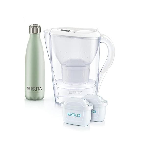 ・ホワイト  マレーラ・・PatternName:2) カートリッジ2個入 +ステンレスボトル付き(グリーン)・【セット内容】カートリッジ2個入 ステンレスボトル付(グリーン)・   【本体】片手で注水できるフリップトップ付・   【ブリタ...