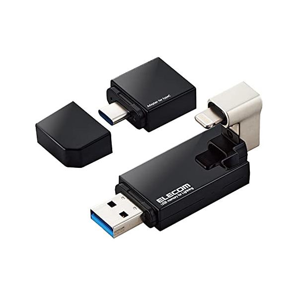 ・ブラック 16GB MF-LGU3B016GBK・・Color:ブラックSize:16GB・USB-AコネクタとLightningコネクタに加え、USB Type-C(TM)変換アダプタがついた、様々な端末でマルチに使えるUSBメモリです...