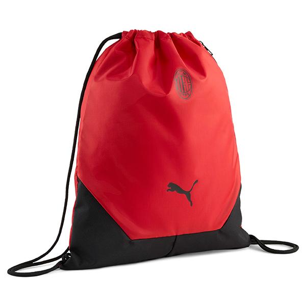 2025-2026年セリエA、ACミランのジムサック。【素材】合成繊維(ポリエステル)【カラー】02：プーマブラック×FOR ALL TIMEレッド【発売時期】2025年秋冬