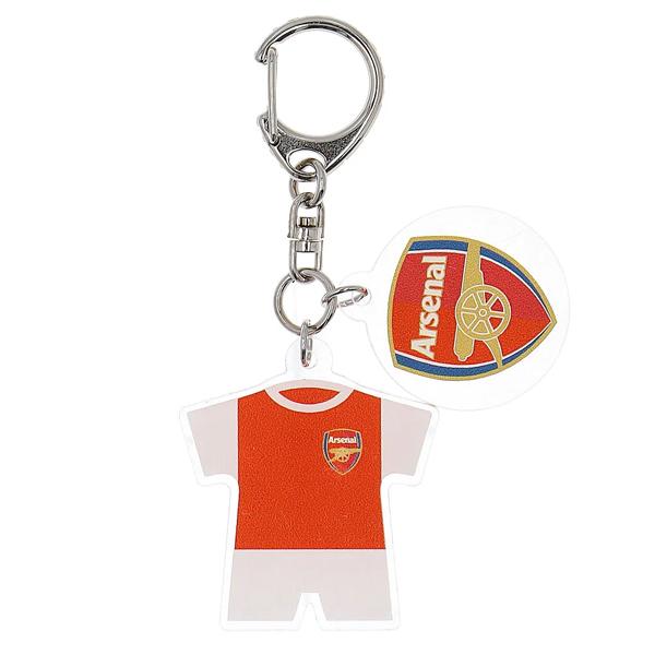 プレミアリーグ アーセナルFCのクラブエンブレムとユニフォーム型のアクリル2連チャーム。【素材】アクリル、金属【サイズ】ユニフォーム部：4×4cmエンブレム部：3×3cm