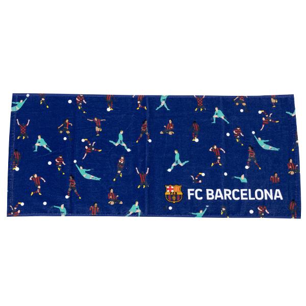 ラ・リーガ FCバルセロナの総柄フェイスタオル。【素材】綿【サイズ】約34cm×80cm