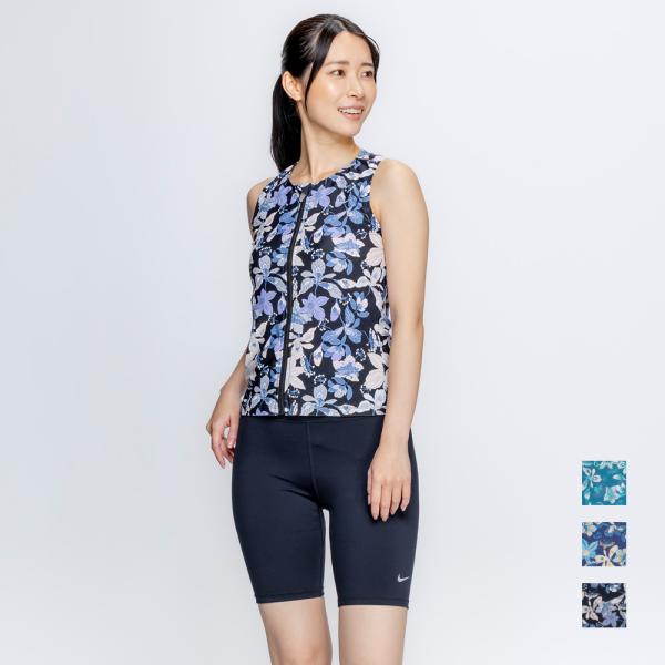 爆買 【特徴】明るく上品なフラワーがあなたを華やかに引き立てる、Nikeの総柄水着。トップスはジッパー付きで着脱が簡単、めくれ防止のスナップボタンでトップスとボトムスが留められる仕様。ブラカップ付属。ボトムスは裏地付き、長めの股下19.5c...