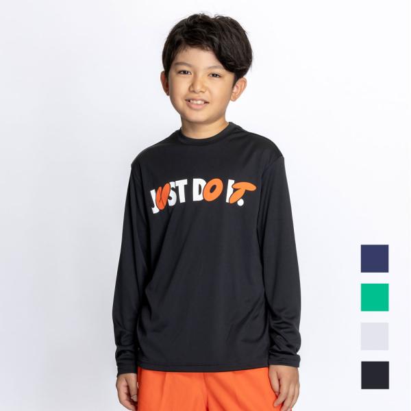 爆買 【特徴】ポップなJUST DO ITが楽しい長袖キッズハイドロガード（ラッシュガード）。適度にゆとりのあるフィット感で、速乾性に優れたDri-FIT素材で快適な着心地。UPF40+で日焼け対策にもおすすめ。【品質】本体：ポリエステル1...