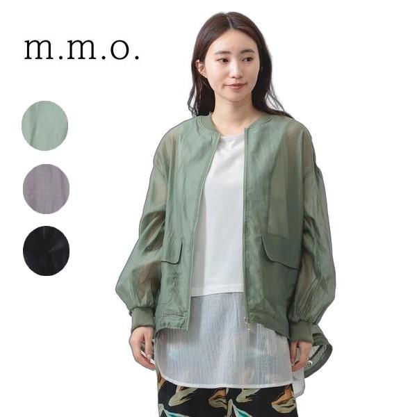 商品名：m.m.o テンセルシアージップブルゾン上品な光沢感が特徴のテンセル素材を使用したシアーブルゾン。透け感のある軽やかな生地がスタイリング に抜け感と女性らしさをプラスします。裾にはドローコードを施しシルエットの調整が可能。軽く羽織れ...