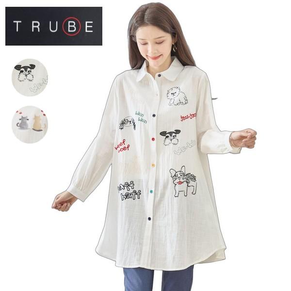 商品名：trube 刺しゅう綿ブラウスアニマル刺しゅうが可愛い綿ブラウス。カラフルなボタンもアクセントに。お尻が隠れる長めの丈です商品詳細サイズ：【Ｍ〜L】身幅 51cm、着丈 82/84cm、肩幅 39cm、袖丈 52cm素材・生地：綿 ...