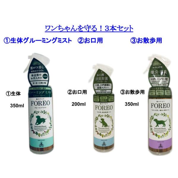 　110 家族の一員 ワンちゃんを守る、3種セット(1)グルーミングミスト (2)お口用 (3)お散歩用  :【FOREO】 天然植物成分100％は体を守ります　(1)JAN：4571152073342　(2)JAN：45711520734...