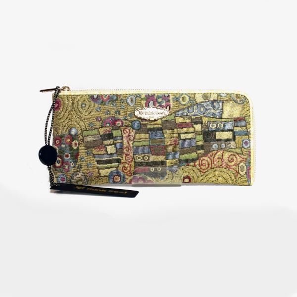 10倍ポイント進呈　日本全国送料無料、レターパックにてお届けします。グスタフ・クリムトのアートからインスパイアされた洗練のゴールドで華やかにアートなスリムウォレット。薄型で驚くほど機能的・中身が飛び出ないオープン式小銭入れが便利表地はイタリ...