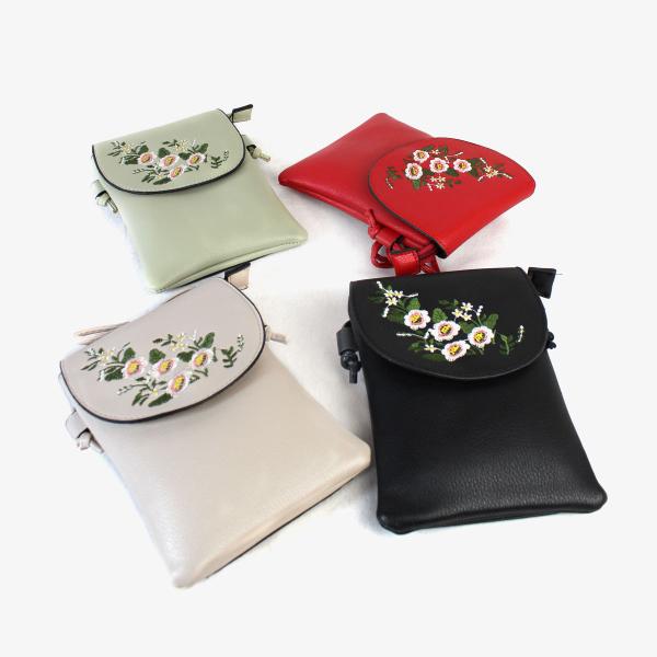 送料無料　日本全国レターパックにてお届けします。花の刺繍が華やかなミニバッグ。後ろにはポケット付きです。小さめで気軽に持て、荷物を持ちたくない、コンパクトにまとめたい時に便利。口はファスナーでしっかり閉めれます。仕様：上蓋マグネット、上ファ...