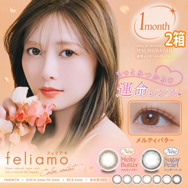 feliamo / フェリアモ 1month入数：1箱 / 2枚入り装用期間：1ヶ月BC：8.6mmDIA：14.2mm度数：±0.00 -0.50〜-6.00（0.25Dステップ）、-6.50〜-8.00（0.50Dステップ） 含水率：3...