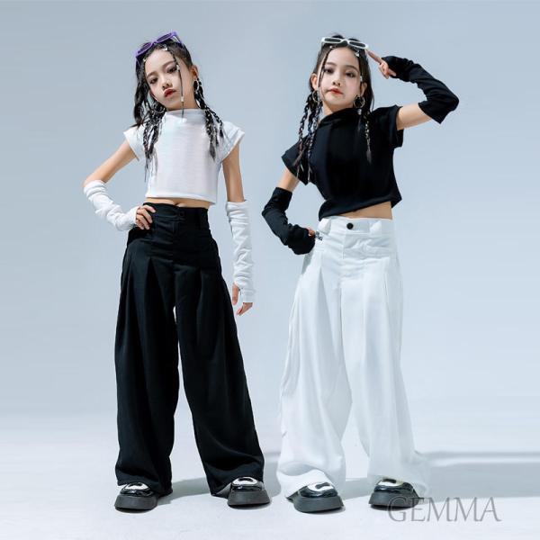 キッズダンス衣装 ヒップホップ 派手 ホワイト ブラック K-POP衣装 半袖トップス カーゴパンツ 上下セット ストリート 女の子 演出服 ステージ衣装 送料無料素材：ポリエステル内容：トップス+パンツ+手袋*2（4点セット）サイズ：11...