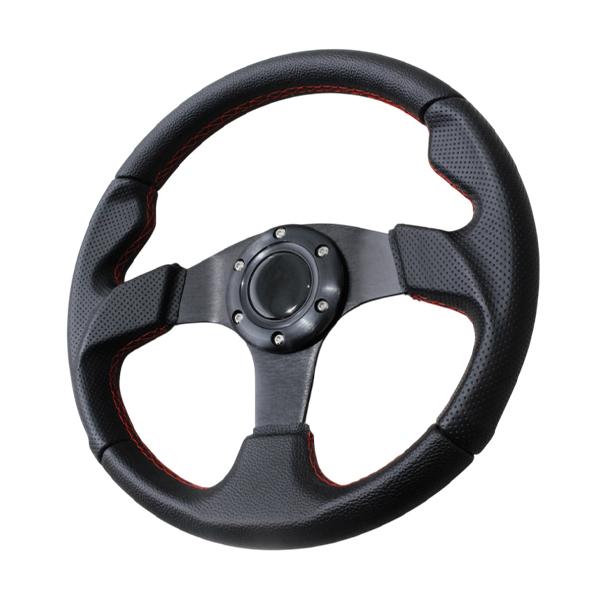 【商品詳細】・カラー：黒×赤・サイズ：32Φ 320mm・対応形状：MOMO・商品タイプ：フラットコーン【商品説明】USDM　スタンス系アメ車 レース スポーツ カー系の仕上がりになっております。ホーンはノンマークですのでご自由にカスタムし...