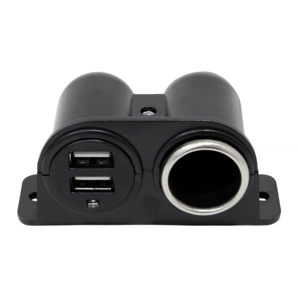 【商品詳細】・仕様：電圧：12V 24VUSBポート出力：DC5V商品サイズ：幅 約83mm×高さ 約38mm×奥行 約53mmセット内容：１個【商品説明】12V 24V兼用です。USB端子が2口とシガーソケット1口増設可能です。スマホの充...