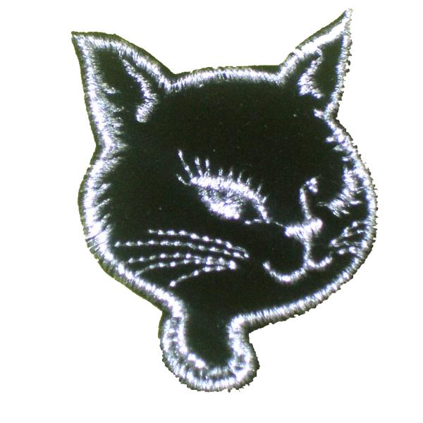 アイロンパッチLサイズです　ブラックFOXY CATフォクシーキャットセクシー　キュート　なネコサイズ：直径　8.5cmX6.7cmDesigned by Fuzzy Dude  Alameda CA USAアイロンワッペンですが　衣料用接...