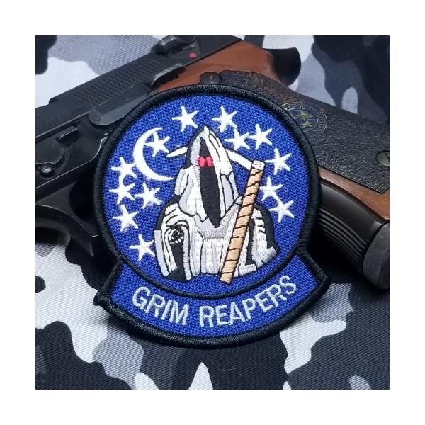 縦：9cm 横：7.5cm (頂点部分おおよそのサイズです)パッチ ワッペン U.S.Navy ネイビーの飛行戦隊 101戦闘攻撃隊　VF-101 "Grim Reapers"(グリムリーパーズ/死神)のシンボルマークワッペンです。以前はF...