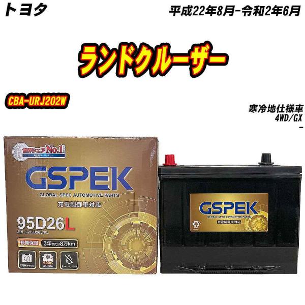 商品名 バッテリーメーカー GSPEKシリーズ名 Gシリーズ販売品番 G-95D26L/PL販売数量 1個【代表車種】メーカー トヨタ車種名 ランドクルーザー年式 平成22年8月-令和2年6月車両型式 CBA-URJ202W排気量 4600...