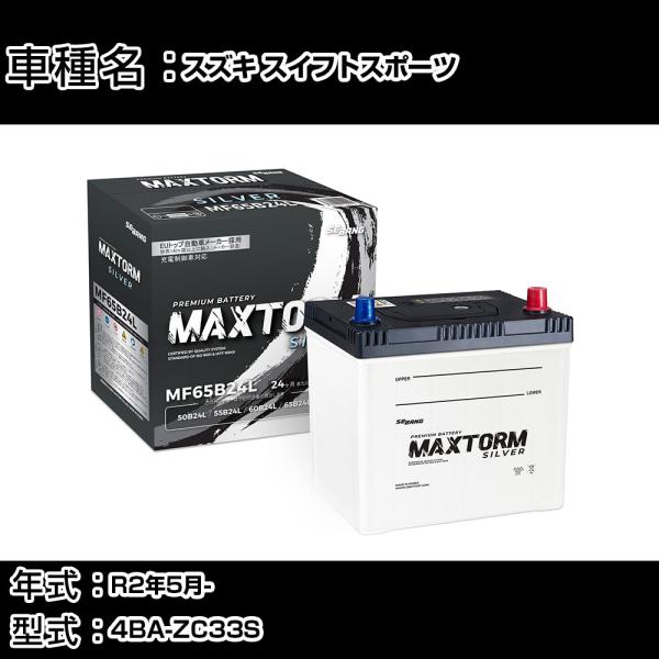 スズキ スイフトスポーツ 【年式型式】R2年5月- 4BA-ZC33S 【仕様】1400cc/充電制御車/標準地仕様車 適合参考 マックストーム MAXTORM SILVER MF65B24L