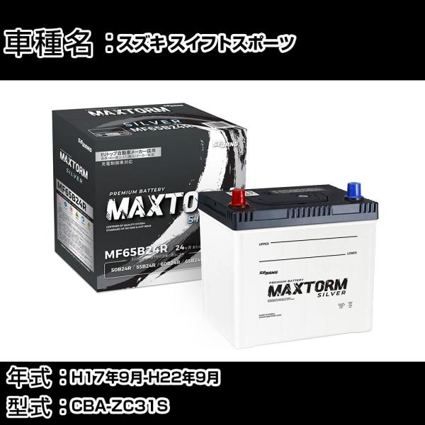 スズキ スイフトスポーツ 【年式型式】H17年9月-H22年9月 CBA-ZC31S 【仕様】1600cc/充電制御システム搭載車除く/標準地仕様車 適合参考 マックストーム MAXTORM SILVER MF65B24R