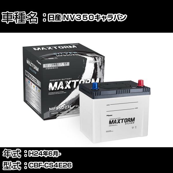 日産 ＮＶ３５０キャラバン 【年式型式】H24年6月- CBF-CS4E26 【仕様】2500cc/充電制御システム搭載車/標準地仕様車 適合参考 マックストーム MAXTORM SILVER MF95D23L