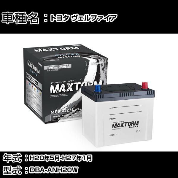 トヨタ ヴェルファイア 【年式型式】H20年5月-H27年1月 DBA-ANH20W 【仕様】2400cc/サイドリフトアップ車除く/充電制御システム搭載車/標準地仕様車 適合参考 マックストーム MAXTORM SILVER MF95D23L