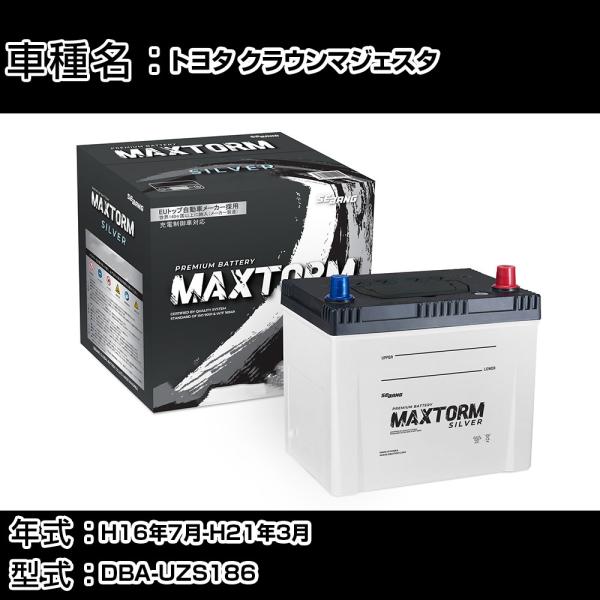 トヨタ クラウンマジェスタ 【年式型式】H16年7月-H21年3月 DBA-UZS186 【仕様】4300cc/充電制御システム搭載車/寒冷地仕様車 適合参考 マックストーム MAXTORM SILVER MF95D26L