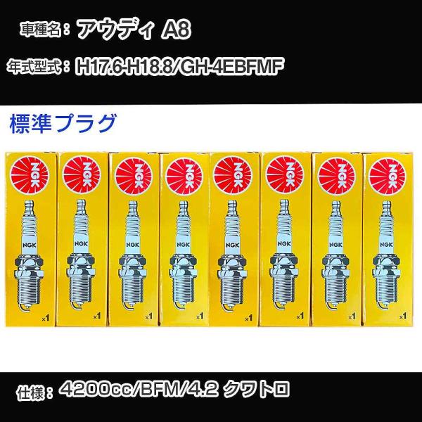 商品名 スパークプラグメーカー NGKシリーズ 標準プラグ販売品番 BKR6EQUA販売数量 8本【参考取付車種】代表メーカー アウディ代表車種名 A8代表車両型式 GH-4EBFMF代表エンジン型式 BFM排気量 4200cc代表適合年式...