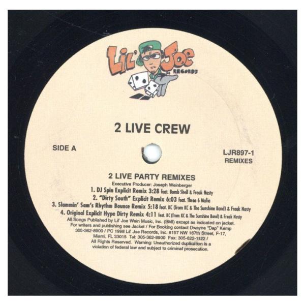 製造国 : US　　リリース年 : 1998　　レーベル : Lil' Joe Records　　品番 : LJR 897-1　　　　ジャケなし。The 2 Live Crew 名義での最後のアルバムとなる'98リリースのアルバム"The ...