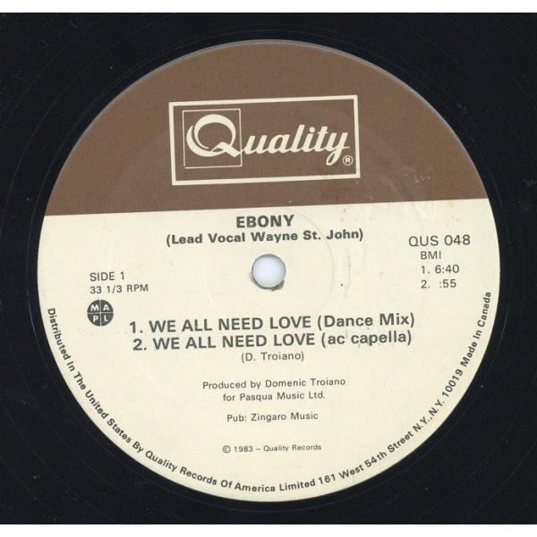 製造国 : US　　リリース年 : 1983　　レーベル : QUALITY　　品番 : QUS 048　　　　QualityレーベルジャケUS Org。結局これ1曲で終わったカナダのDiscoユニットが'83にリリースした軽快なGood ...