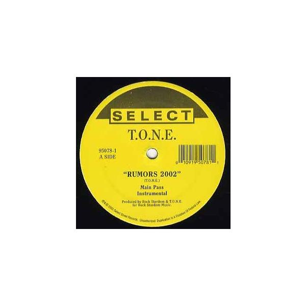 製造国 : US　　リリース年 : 2002　　レーベル : SELECT　　品番 : 95078-1 　　　　'02リリース作!! US盤がデッドストック入荷!! Hip Hop老舗レーベル"Select"からの1枚!! T.O.N.E....