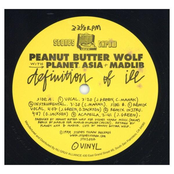 製造国 : US　　リリース年 : 1999　　レーベル : Stones Throw Records　　品番 : STH2022 　　　　ラベルに染み有。'99リリース作。Stones Throw主宰、Peanut Butter Wolf...