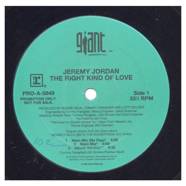 製造国 : US　　リリース年 : 1992　　レーベル : Giant Records 　　品番 : PRO-A-5849　　　　両面ラベルにBPM書き込み有り。US Promo Org SRC刻印有。白人アイドルポップ男性シンガーが'9...