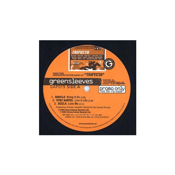 製造国 : UK　　リリース年 : 2004　　レーベル : Greensleeves Records　　品番 : GAP019　　　　UKレゲエレーベルGreensleeves Recordsが'03にリリースしたTrifectaリディム...
