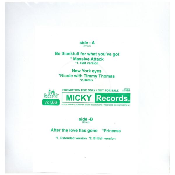 製造国 : JAPAN　　リリース年 : 2000　　レーベル : Micky Records　　品番 : HY-132　　　　'00リリースのレアなR&amp;B音源等を集めたコンピシリーズ「Micky Records」のVol.66がデ...