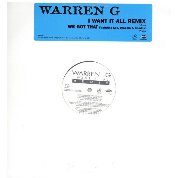 製造国 : US　　リリース年 : 1999　　レーベル : G-Funk Music　　品番 : RPRO212-1　　　　ジャケステッカー有。'99の名盤" I Want It All"からのタイトル曲のプロモオンリーRemix盤。オリ...