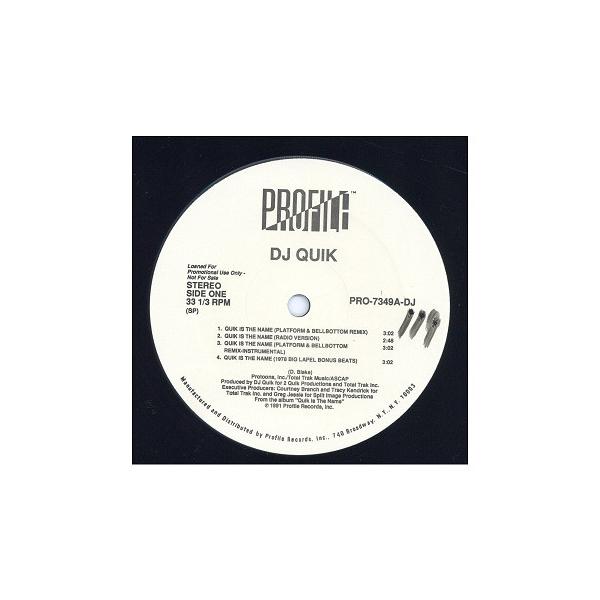 製造国 : US　　リリース年 : 1991　　レーベル : PROFILE　　品番 : PRO-7349DJ　　　　ジャケ無し・両面ラベルマジックでBPM書き込み・裏ジャケプロモ金刻印。US Promo Org。Quikのキャリアのスター...