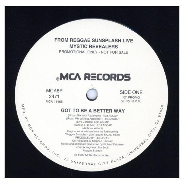 製造国 : US　　リリース年 : 1992　　レーベル : MCA Records　　品番 : MCA8P 2471　　　　'92のReggae Sunsplash Liveからのプロモオンリーシングル!! A面にはMystic Reve...