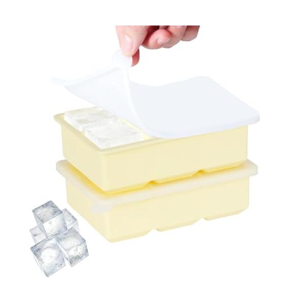 クリームイエロー/-/DT250915-02・大きめ氷で長持ち：1つのトレーで5×5cmの大きな氷が6個作れます。ゆっくり溶けるので、ウイスキーやカクテル、アイスコーヒーなどにぴったり。・2個セットでたっぷり使える：1セットに2つの製氷皿が...