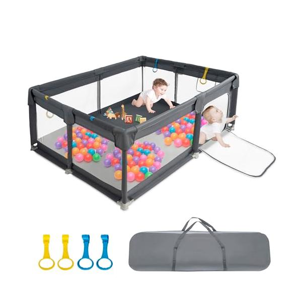 ベビーサークルダークグレー/XL：150x180cm/-・Size:XL：150x180cm・超大型ベビーサークルサイズ：150*180*66 cm、色：ダークグレー、本体材料：エコオックスフォード布＋合金鋼管＋ABSコネクタ、製品重量：約...