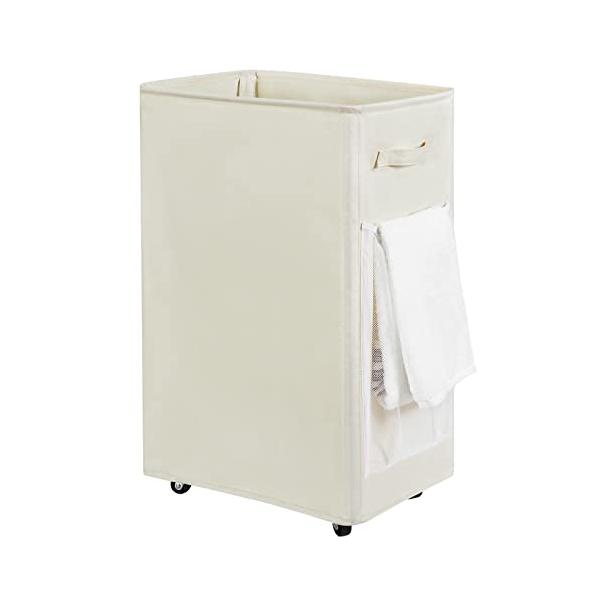 アールデコベージュ/42×32×65.5cm/-・Color:ベージュ・・90L大容量のランドリー バスケットで服、毛布など様々なもを簡単に収納することができ、両サイドに収納ポケットがあるため、下着やタオルなど分別が必要な物の収納も実現・折...